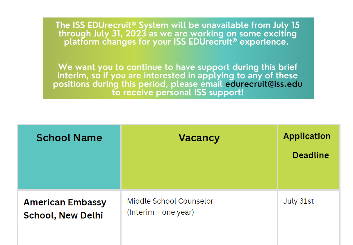 Teacher Postings | ISS